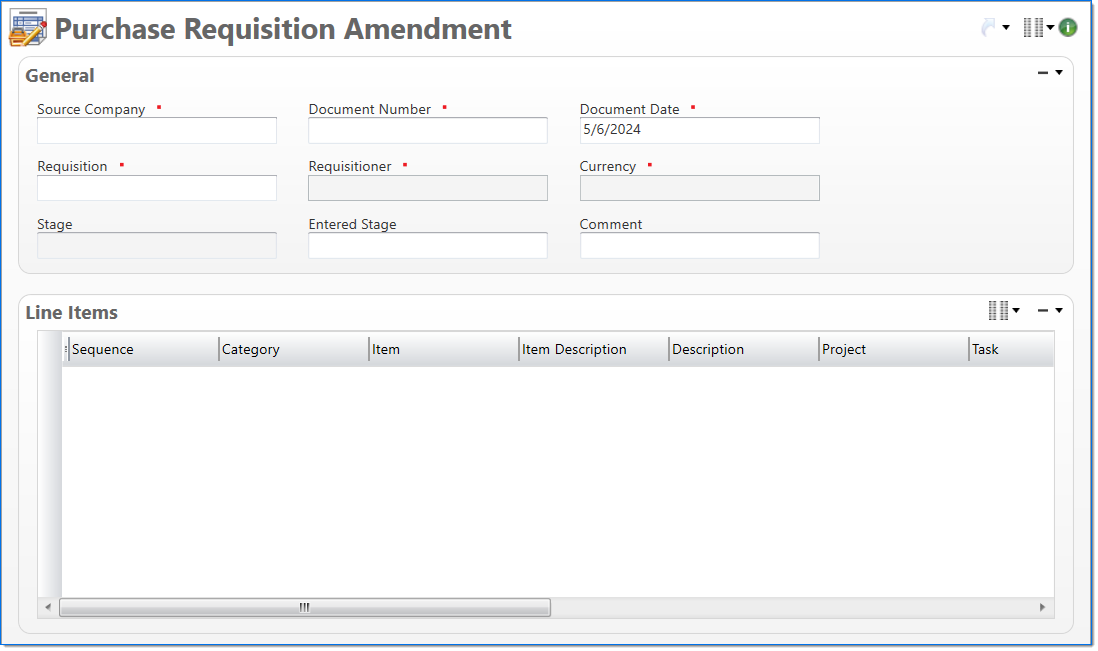 Purchase Requisition Amendment